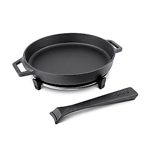 Ooni Cast Iron Skillet Pan - 9" Round Cast Iron Skillet with Removable Handle and Sainless Steel Trivet, Cast Iron Frying Pan, Pre-Seasoned Non-Stick Oven Safe Cookware, Pizza Oven and BBQ Accessories