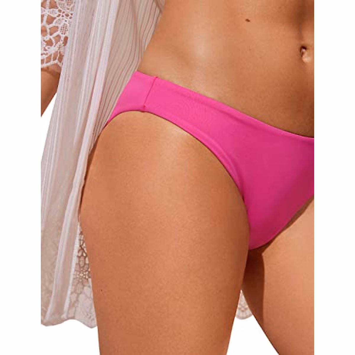 CRZ YOGA Womens Bikini Bottom Low Waisted Bathing Swimsuit Shorts Cheeky Swim Briefs Hibiscus Purple Small