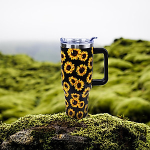 PERRIFIC Sunflower Tumbler 40 oz Tumbler with Handle and Straw Lid Leak Proof - Sunflower Coffee Mug Travel Cup Insulated for Hot Cold Ice Drink - Mother's Day Birthday Sunflower Gifts for Women Cup