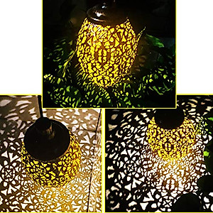 2PCS Hanging Solar Lights Solar-Powered Lantern LED Garden Lights Metal Lamp Waterproof for Outdoor Hanging Decor…