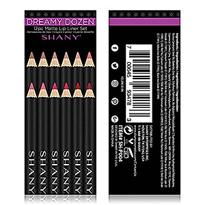 SHANY Dreamy Dozen Matte Lip Liner Set Vegan - Long-Lasting Professional Velvet Cruelty-Free Lipstick Pencils Pens in Varying Shades - Pack of 12