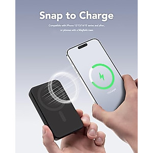 GOWATT Snap Power Bank, 10000mAh 20W MagSafe Compatible Battery Pack with a Foldable Stand, Fast Charging and Portable Magnetic Power Bank, Compatible for iPhone 12/13/14/15 Series, Black