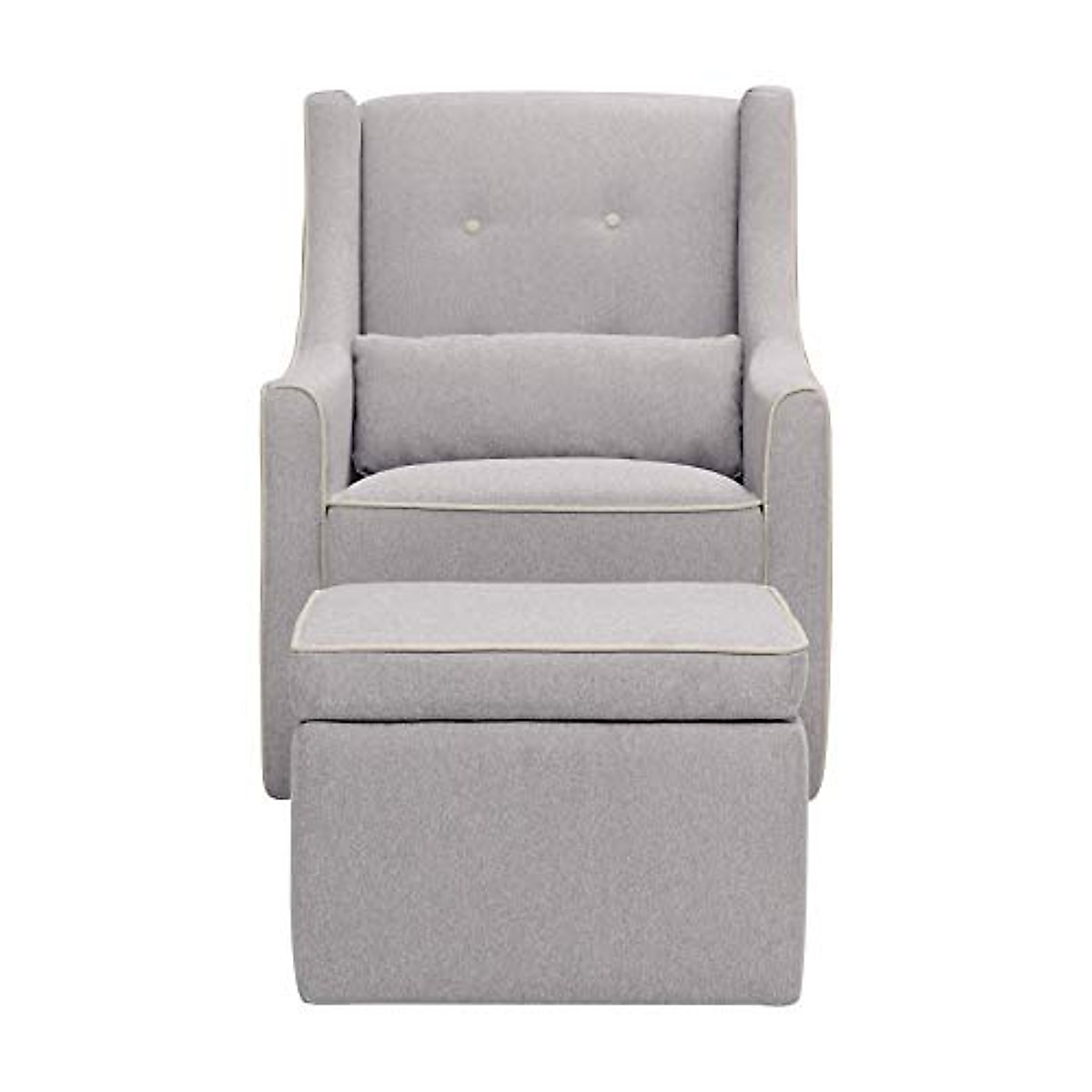DaVinci Owen Upholstered Swivel Glider with Side Pocket and Storage Ottoman in Grey with Cream Piping, Greenguard Gold & CertiPUR-US Certified