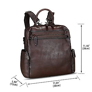 Genuine Leather Backpack Purse for Women Vintage Casual Daypack Knapsack Handmade Rucksack Convertible Shoulder Bag (Coffee)