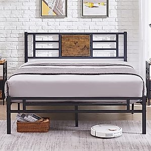 VECELO Full Size Platform Bed Frame with Headboard, Heavy-Duty Mattress Foundation with Steel Slats Support, No Box Spring Needed/Easy Assembly, Black