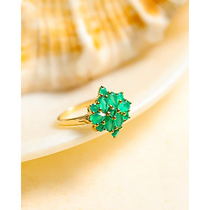 YoTreasure 3x5 MM Green Onyx Cluster Ring 14k Gold Over 925 Silver