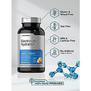 Horbäach Electrolyte Quick Chews | 180 Count | Fruit Punch Flavor | Vegetarian, Non-GMO & Gluten Free Hydration Supplement