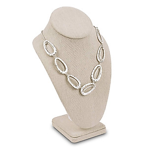 MOOCA Linen Covered Wood Jewelry Display Necklace Chain Jewelry Bust Display Holder Stand, Necklaces Bust Mannequin, 6 3/8 W x 4 1/4 D x 10 H in, Tan Linen