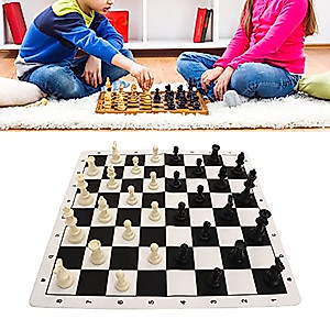 SPYMINNPOO Chess Set with Zipper Back Bag, Portable Faux Leather Black and White Checkerboard Set for Boys Girls