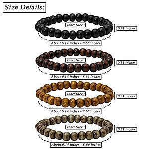 Eigso 4 Pcs 8mm Wood Beads Bracelets for Women and Men Mala Prayer Meditation Wrist Bracelet Elastic 7-7.5" Adjustable