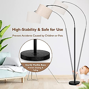 Arc Floor Lamps for Living Room, Modern Standing Lamp with Adjustable Hanging Drum Shade, 79'' Black Tall Pole Lamp with Weighted Base & Edison E26 Socket, Corner Light for Reading Bedroom Office