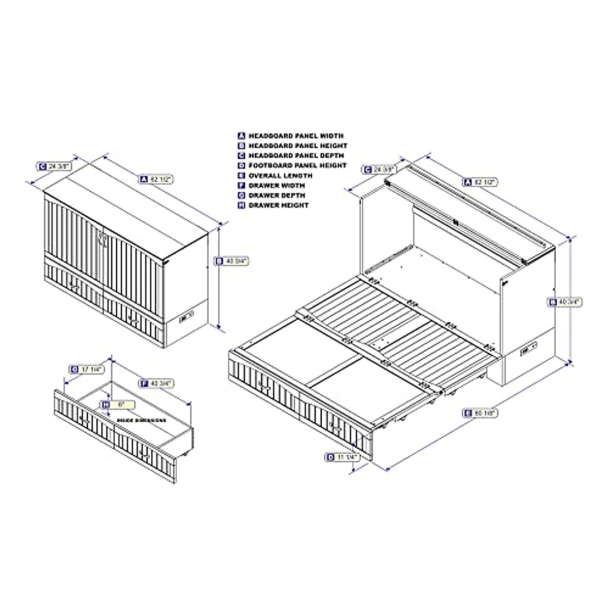 AFI Southampton Murphy Bed Chest with Charging Station, Queen, White