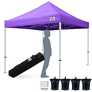 Tistent 10'x10' Pop Up Canopy Tent Commercial Instant Shelter with Heavy Duty Carrying Bag, 4 Canopy Sand Bags Purple