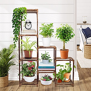LotFancy Plant Stand Indoor Outdoor, Large Tall Wood Plant Shelf for Multiple Plants, 3 Tiers 8 Potted Plant Display Rack Garden Flower Shelves for Living Room Patio Corner Balcony Office