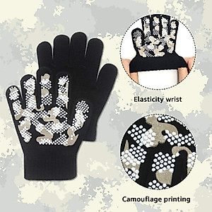Evridwear 3 Piece Kids Children Boys Girls Magic Grip Winter Fall Gloves and Hat Set for Cool Cold Weather (Camo Black)