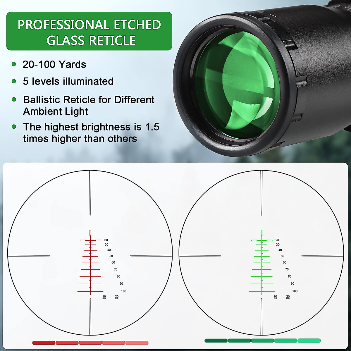 Professional Crossbow Scope, 300-450FPS(1.5-5x32), 20-100 Yards High Brightness and high Definition Red and Green Etched Glass Reticle, Free 20mm mounts