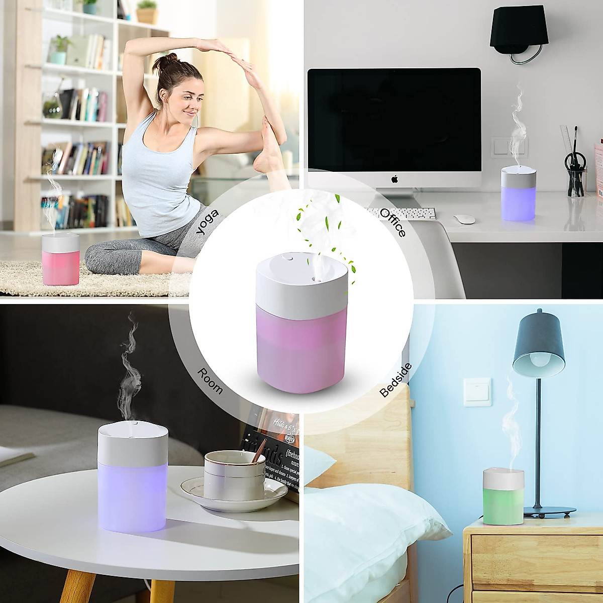 Zqlotxiao Portable Diffuser Humidifier - USB Cute Humidifier, Mini Air Humidifiers, Cool Mist Diffuser for Desk Baby Bedroom, Whisper Quiet & 2 Spray Modes, 400ml Water Tank
