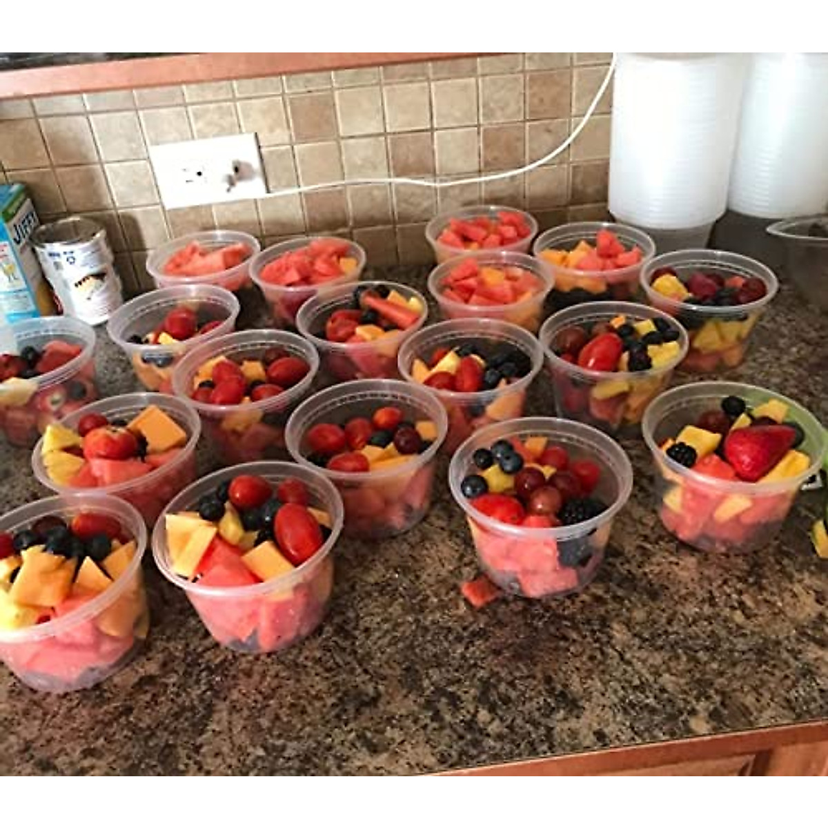 Lawei 70 Pack Plastic Deli Food Containers with Lids - 16 Oz Food Storage Containers Freezer Deli Cups for Soup, Party Supplies, Meal Prep and Portion Control