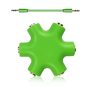 DCNETWORK Headphone Splitter, 5-Jack 3.5 mm Audio Headphone Splitter Stereo Audio Headset Adapter, Audio Earbuds Earphones Plug 5 Way 1 Male to 4 Female Splitter with 3.5mm Stereo Cable green