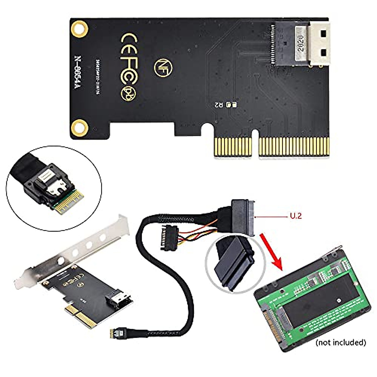 NFHK PCI-E 3.0 4.0 to SFF-8654 Slimline SAS Card Adapter and U.2 U2 SFF-8639 NVME PCIe SSD Cable for Mainboard SSD