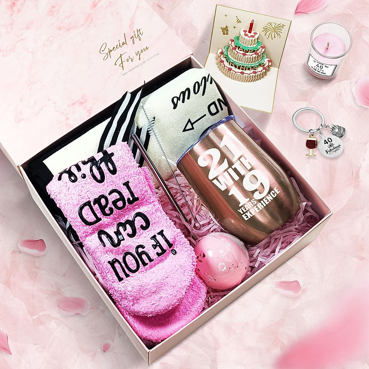 40th Birthday Gifts for Women, Happy 1984 Birthday Gifts for Womens Mom Girls Best Friends, Funny 40 Year Old Gift Basket Box from Mothers Daughter Sister Her, Unique Fabulous Bag Wine Bday Gift Ideas