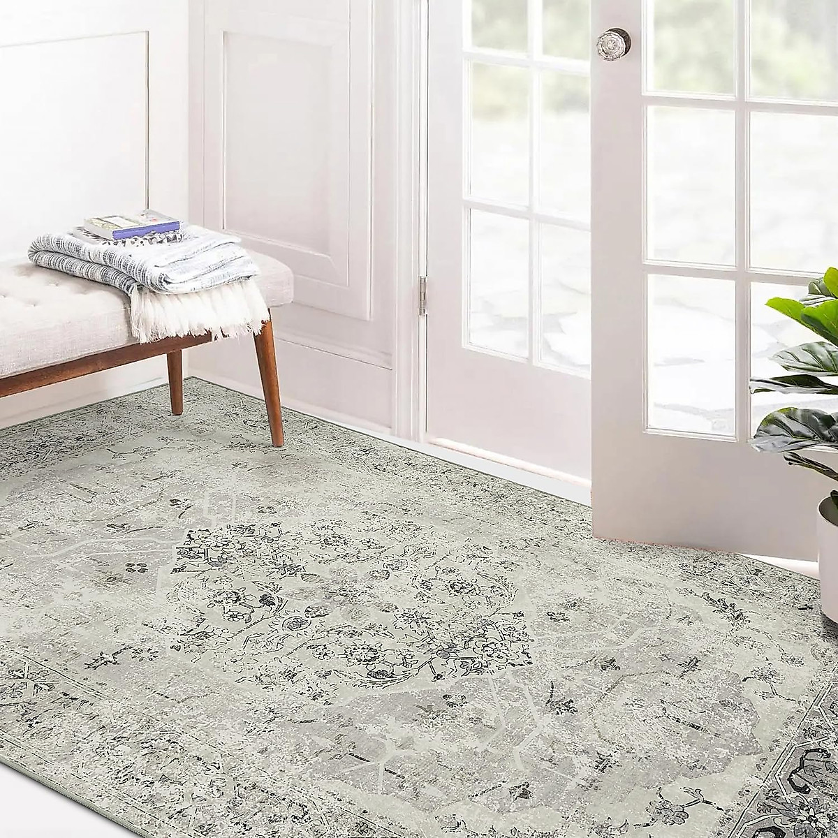 5x7 Area Rugs for Bedroom Washable Rug Low Pile Distressed Floor Carpet for Living Room Kids Room Playroom Kitchen Dining Table Home Office