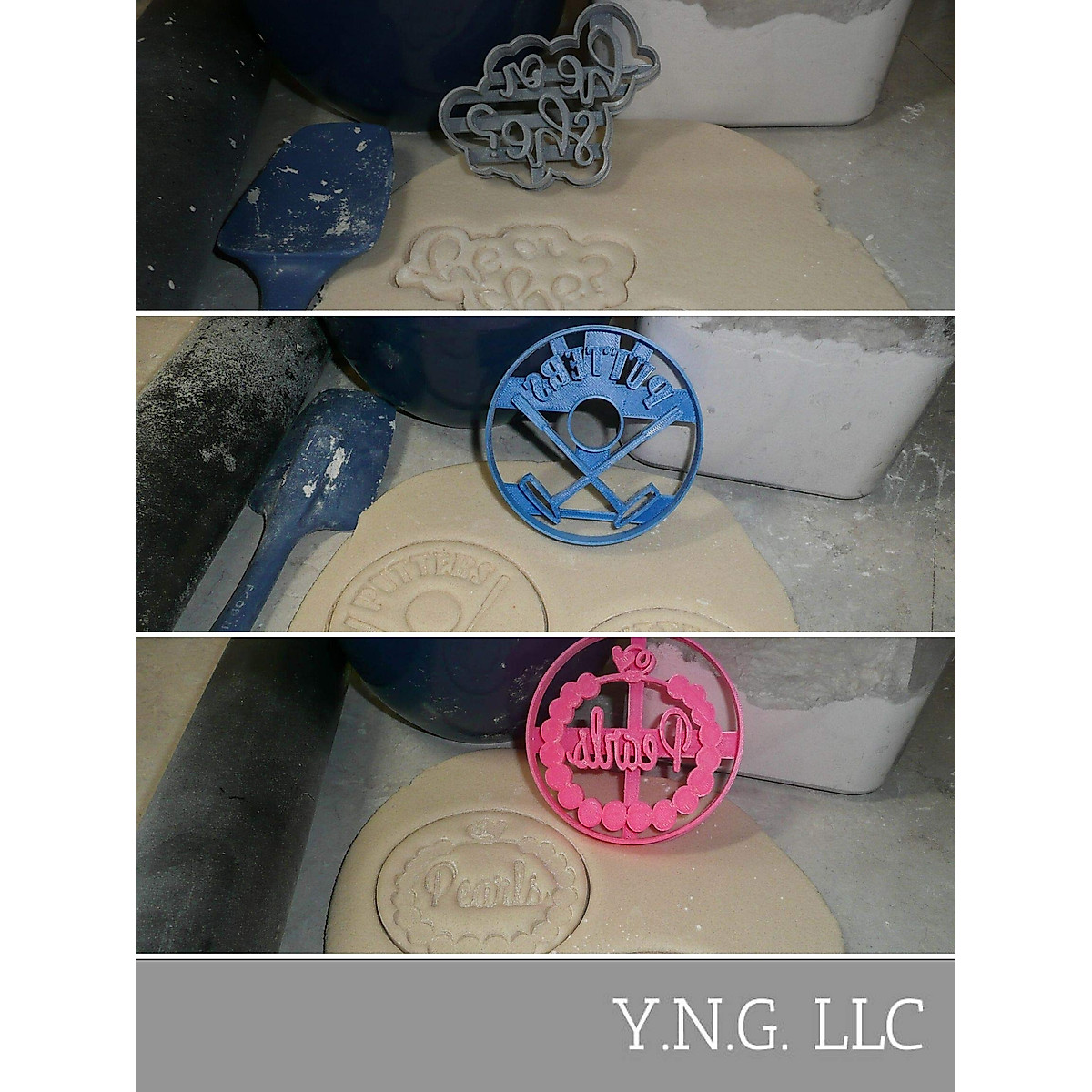 PUTTERS OR PEARLS GENDER REVEAL BABY SHOWER SET OF 3 COOKIE CUTTERS MADE IN USA PR1436