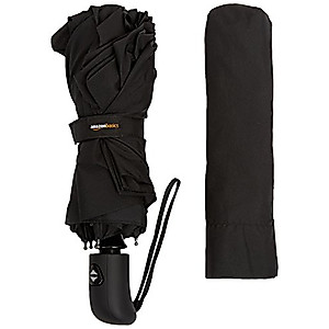 Amazon Basics Automatic Travel Small Compact Umbrella With Wind Vent, Black, One Size