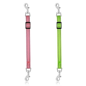 Amabro 2PCS Reflective Dog Safety Collar Clips, Adjustable Nylon Pet Collar Double Ended 360 Degree Rotatable Backup Clasp Clips Dog Collar Harness Connector (Green, Pink)