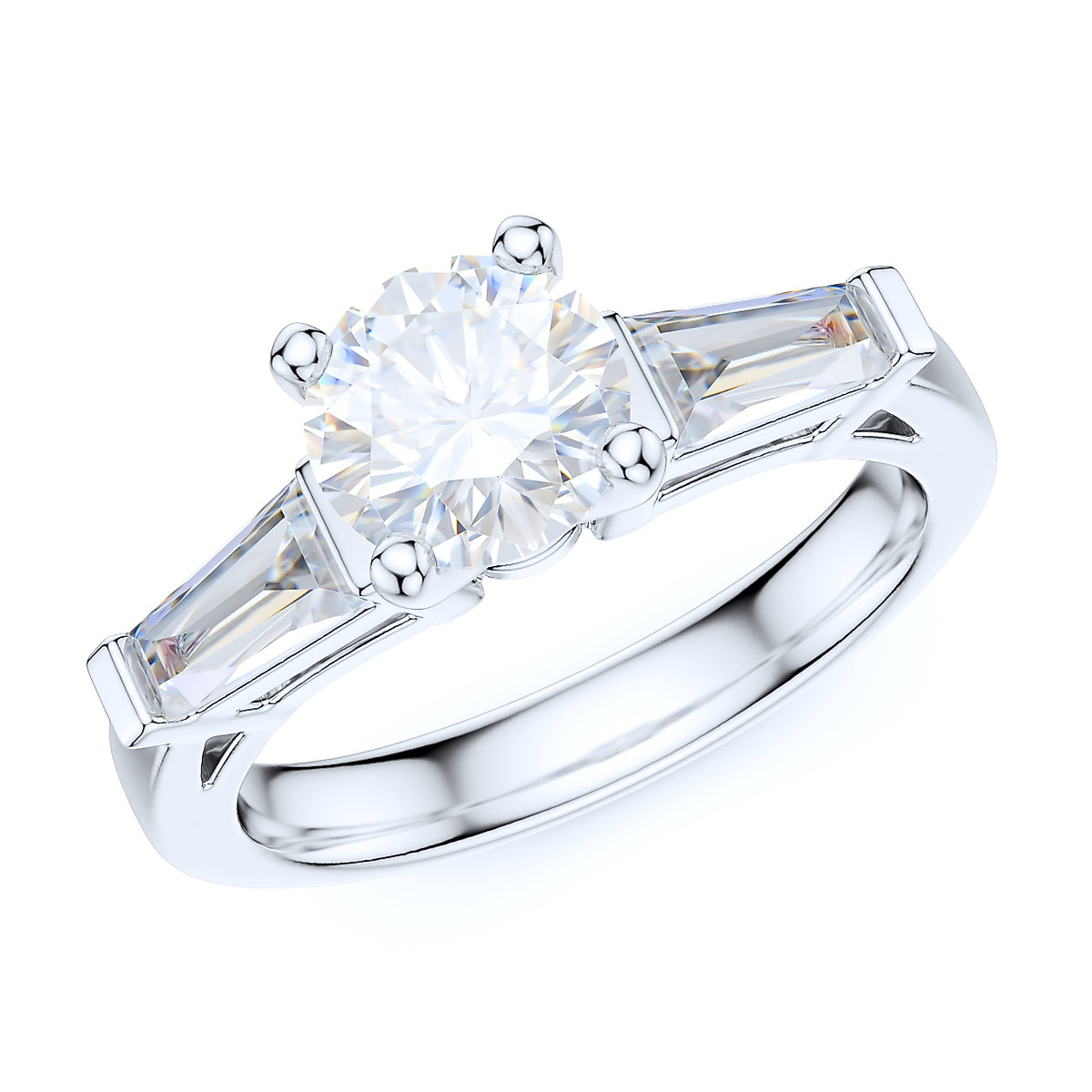 PRSTANI Sterling Silver Tapered Baguette and Round Brilliant Cut Simulated Diamond Three-Stone Promise Engagement Ring For Women (8)