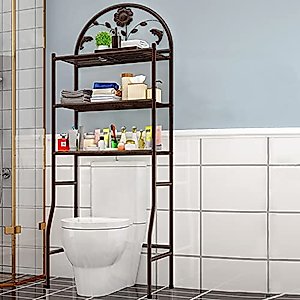 YIYIBYUS 3-Layer Bathroom Organizer Cabinet Over Toilet,Painted Iron Pipe Toilet Shelf,Toilet Organizer Shelf, Bronze (Close to Black)