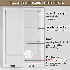Madison Park Galen Cordless Roman Shades - Fabric Privacy Single Panel Darkening, Energy Efficient, Thermal Insulated Window Blind Treatment, for Bedroom, Living Room Decor, 27" x 64", White