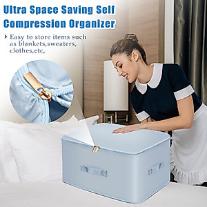 Ultra Space Saving Self Compression Organizer,Comforter Storage Bag,Self Compression Moving Organizer Bags for Comforters,Quilts,Blankets,Bedding Storage (Blue,X-L-52 * 42 * 60cm)