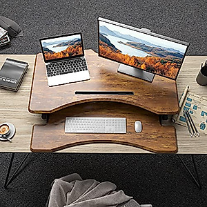 FEZIBO Standing Desk with Height Adjustable 37 Inches Standing Desk Converter Stand up Riser Tabletop Workstation Fits Dual Monitor Rustic Brown