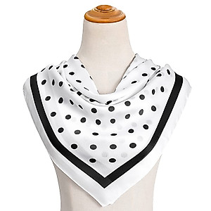 JN&LULU Women's satin square silk like scarf Fashion pattern large hair scarf wrap headscarf 35" x 35" (Polka Dot 01 White)