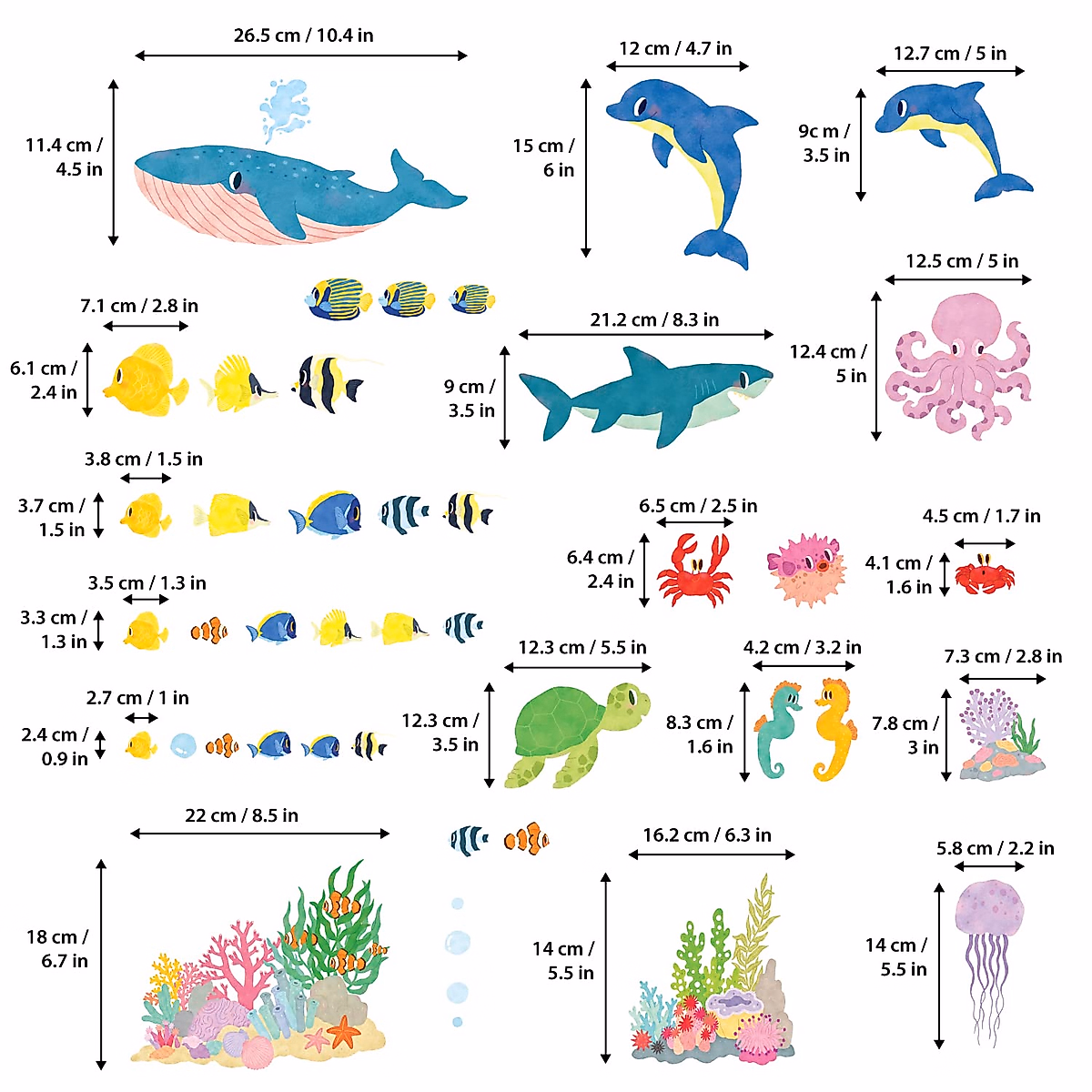 DECOWALL BA-2014s Under The Sea Turtle Wall Stickers Decals Ocean Fish for Bathroom Bedroom Nursery Living Room Home Decor Decoration Kids sea Animals Seaweed Peel and Stick Water boy Baby Shark