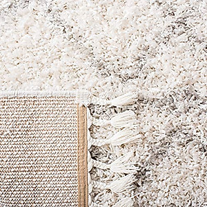 SAFAVIEH Pro Luxe Shag Collection 9' x 12' Ivory / Light Grey PLX436A Moroccan Boho Tassel Non-Shedding Living Room Bedroom Dining Room Entryway Plush 2.4-inch Thick Area Rug