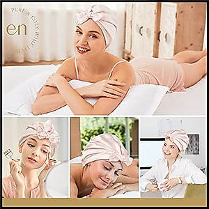 ennva 22 Momme 100% Silk Sleep Cap 2-Layered Night Hair Bonnet - Sleeping Cap for Curly Hair -Head Wrap for Maximum Moisture Pink