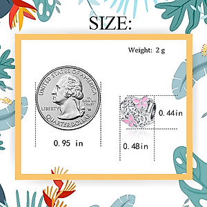 QeenseKc Butterfly Flower Garden Charm Pink Enamel Heart Crystal Openwork Bead fit Pandora Charm Bracelet, Pink