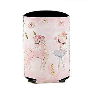 Can Cooler Sleeves Coozies for Cans And Bottles Insulators Unicorn And Ballerina Print PVC Elastic Reusable
