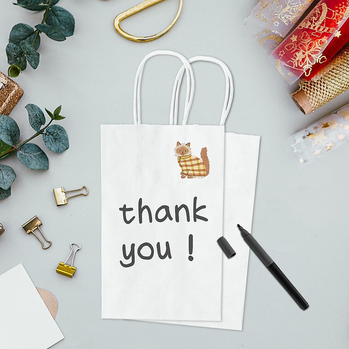 TOWRAP Small White Paper Bags 100Pcs 5.25x3.75x8 Inch Gift Bags with Handles Bulk,Party Bags, Shopping Bags,Retail Bags,Merchandise Bags,Favor Bags,Business Bags