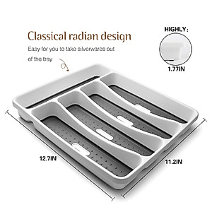 RayPard 24-Piece Silverware Set, Flatware Set Mirror Polished, Dishwasher Safe Service for 4, Include Fork/Spoon with 5-Compartment Non Slip Silverware Drawer Organizer Box Tray