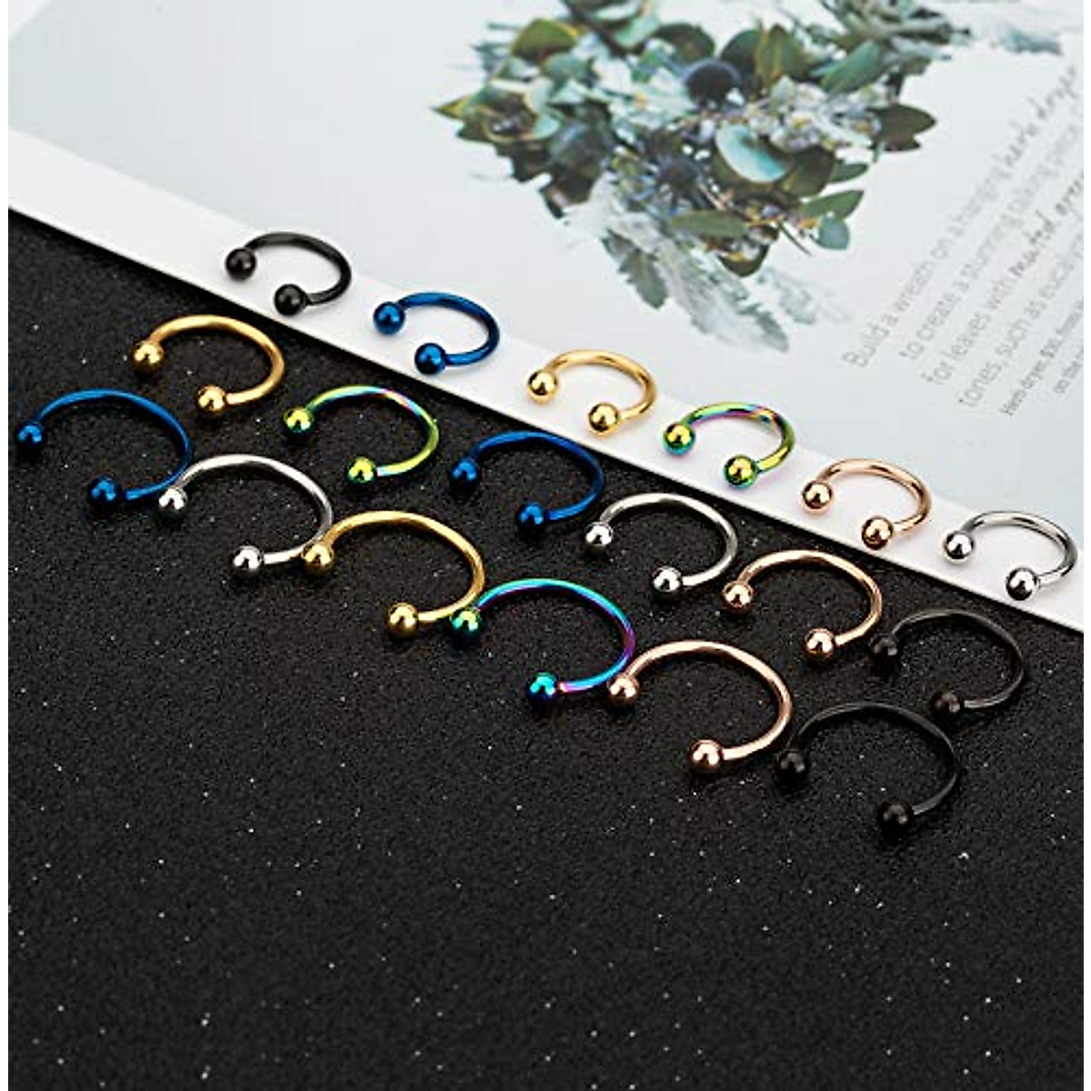 YOVORO 18Pcs 18G Stainless Steel Septum Piercing Nose Rings Hoop Cartilage Tragus Body Piercing Jewelry
