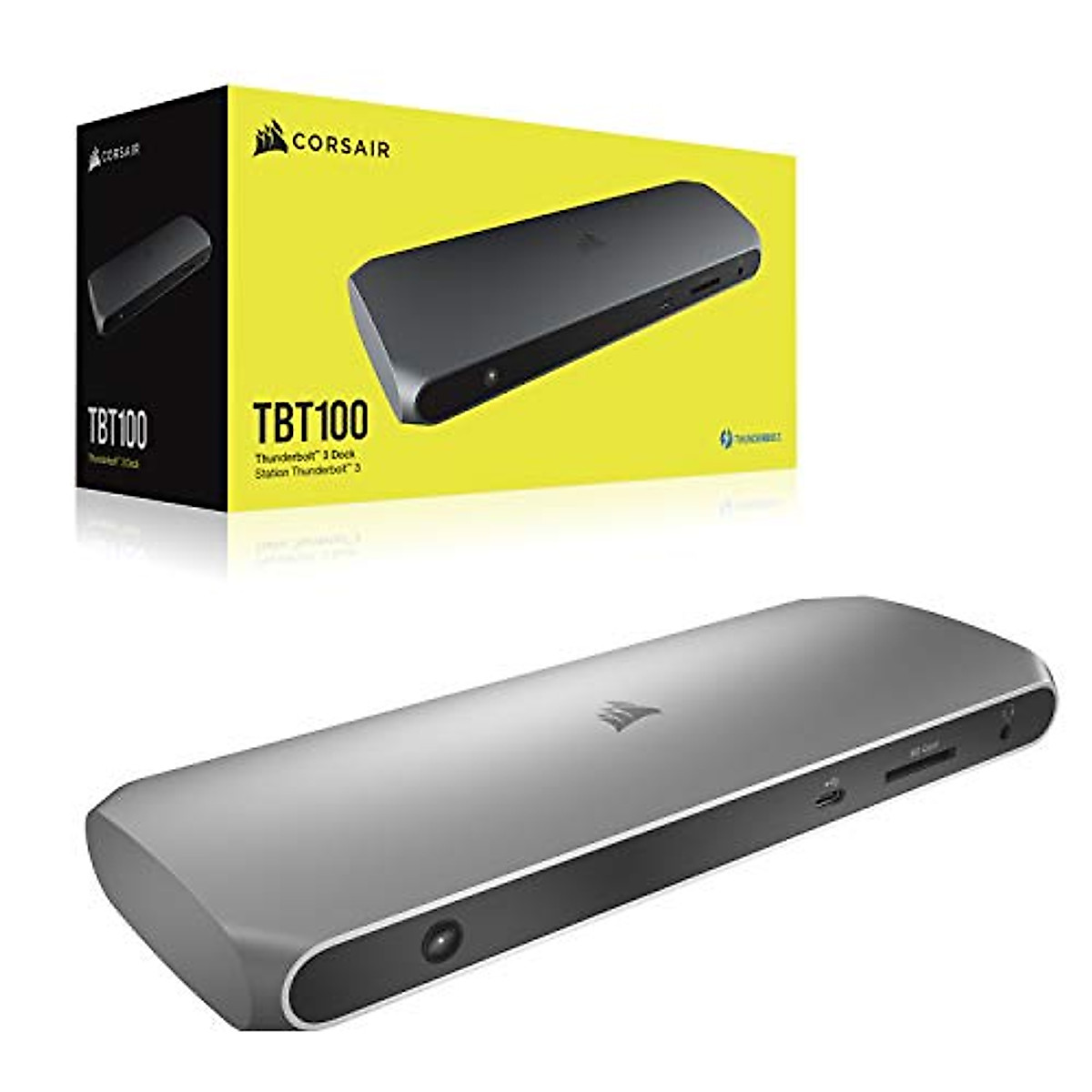 Corsair TBT100 Thunderbolt™ 3 Dock – 85W charging, Dual 4k 60Hz Support, 2x HDMI, 40Gb/s ,USB-C Gen 2 (15W) x2, USB-A 3.1 (7.5W) x2, Gigabit Ethernet – For Mac and PC laptops