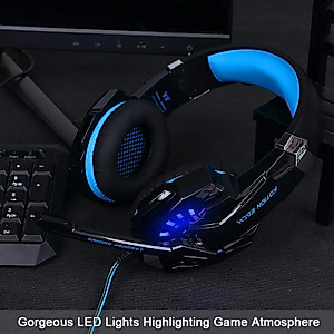 BlueFire Stereo Gaming Headset for PS4, PS5, PC, Xbox One, Noise Cancelling Over Ear Headphones with Mic, LED Light, Bass Surround, Soft Memory Earmuffs for Laptop Nintendo Switch Games (Blue)