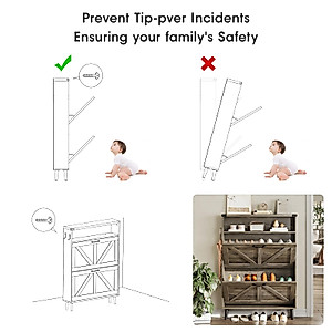 Vabches Shoe Storage Cabinet with 2 Flip Drawers,Shoe Cabinet with Open Storage,Entryway Shoe Storage with Barn Door Design,Slim Shoe Organizer Cabinet for Entrance/Hallway,Grey