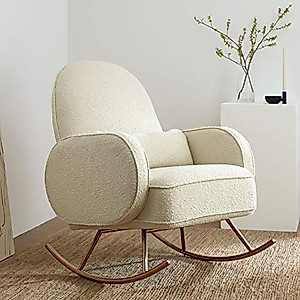 Nursery Works Compass Rocker in Ivory Boucle with Rose Gold Legs, Greenguard Gold and CertiPUR-US Certified