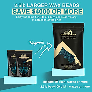 2.5lb Lifestance Hard Blue Brazilian Bikini Wax Kit with 30 Applicators - Pearl Wax Beads for Face, Body, Legs - For Women and Men