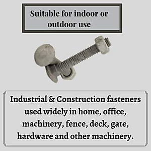 Canadian Fence & Hardware 516 x 2inch 10 Pack of Carbon Steel Rust Free Hurricane RoundFlat Head Carriage Bolt with Hex Nut for Home, Office Appliance, Fence Deck and Industries , Grey