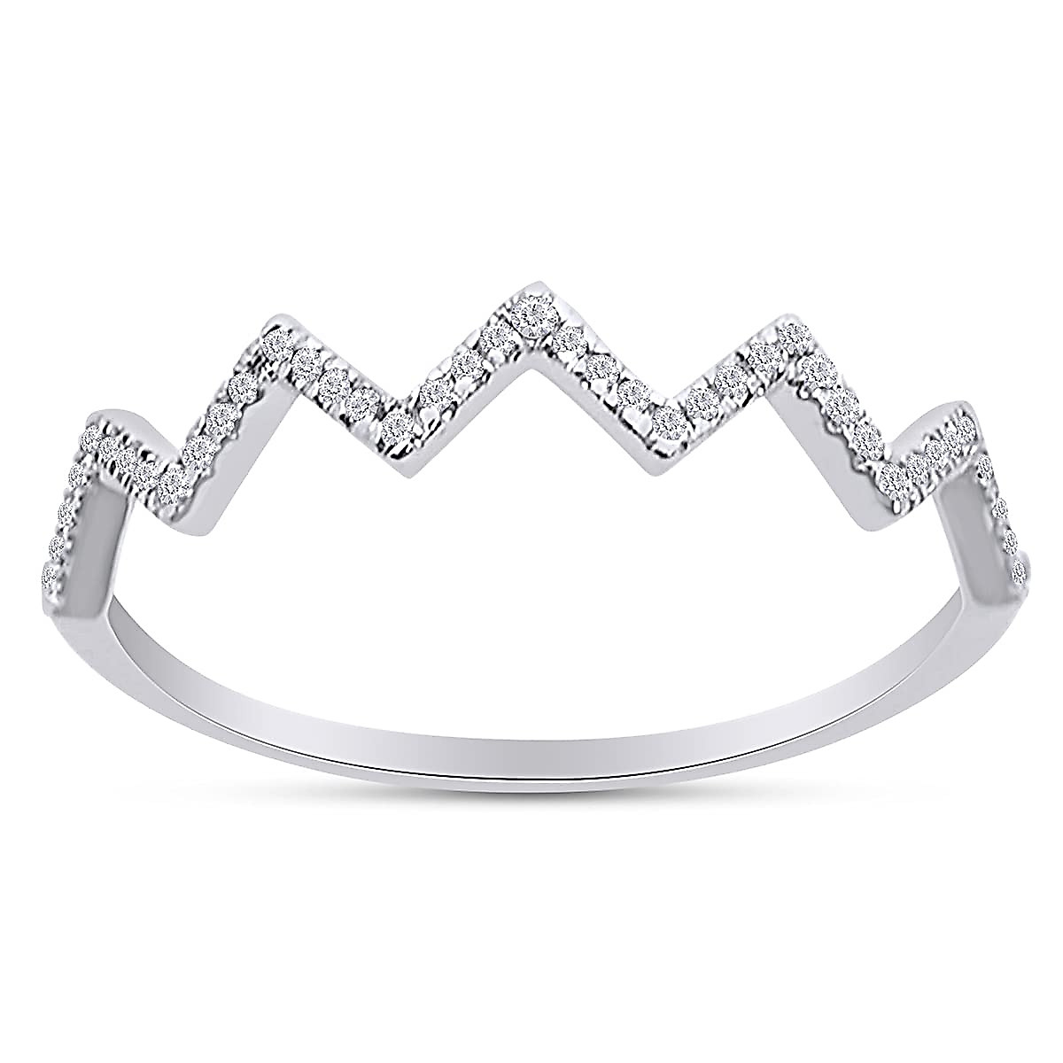 Round Cut White Natural Diamond Zig Zag Engagement Band Ring For Women In 14K White Gold Over Sterling Silver Jewelry (Clarity : I2-I3,Color : I-J, 0.08 Cttw) Ring Size-5